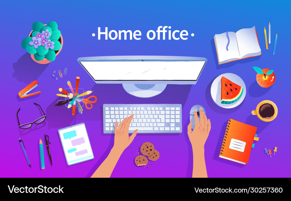 Home office top view Royalty Free Vector Image