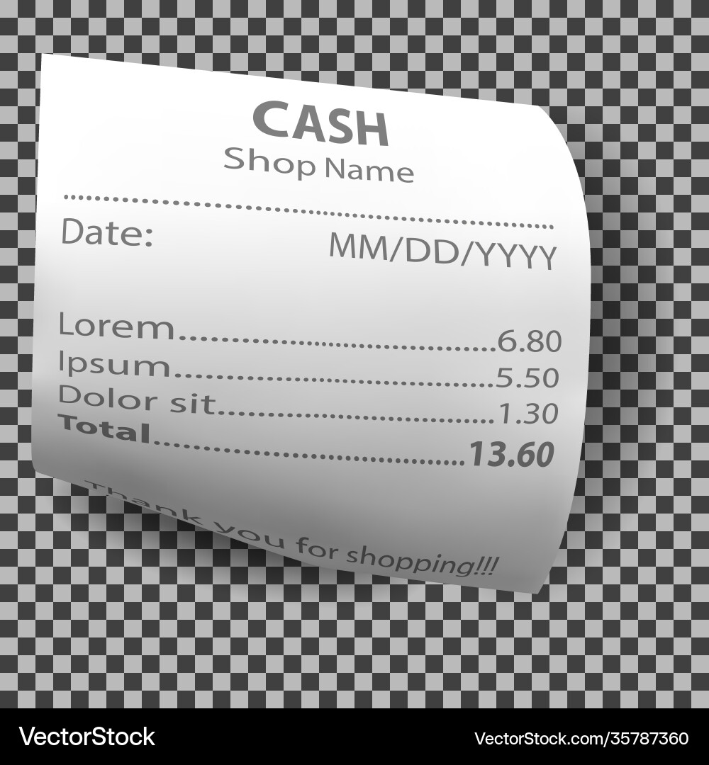Realistic shop receipt paper payment bill check Vector Image