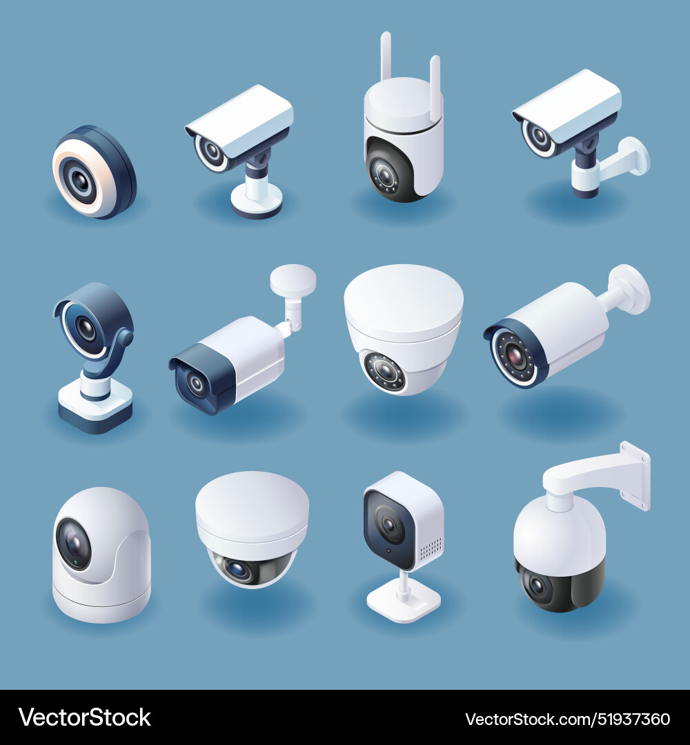 Security Camera Icon Set - Isometric Royalty Free Vector