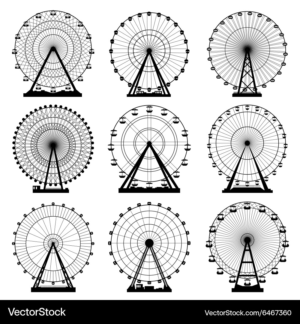 Set ferris wheel carnival Royalty Free Vector Image