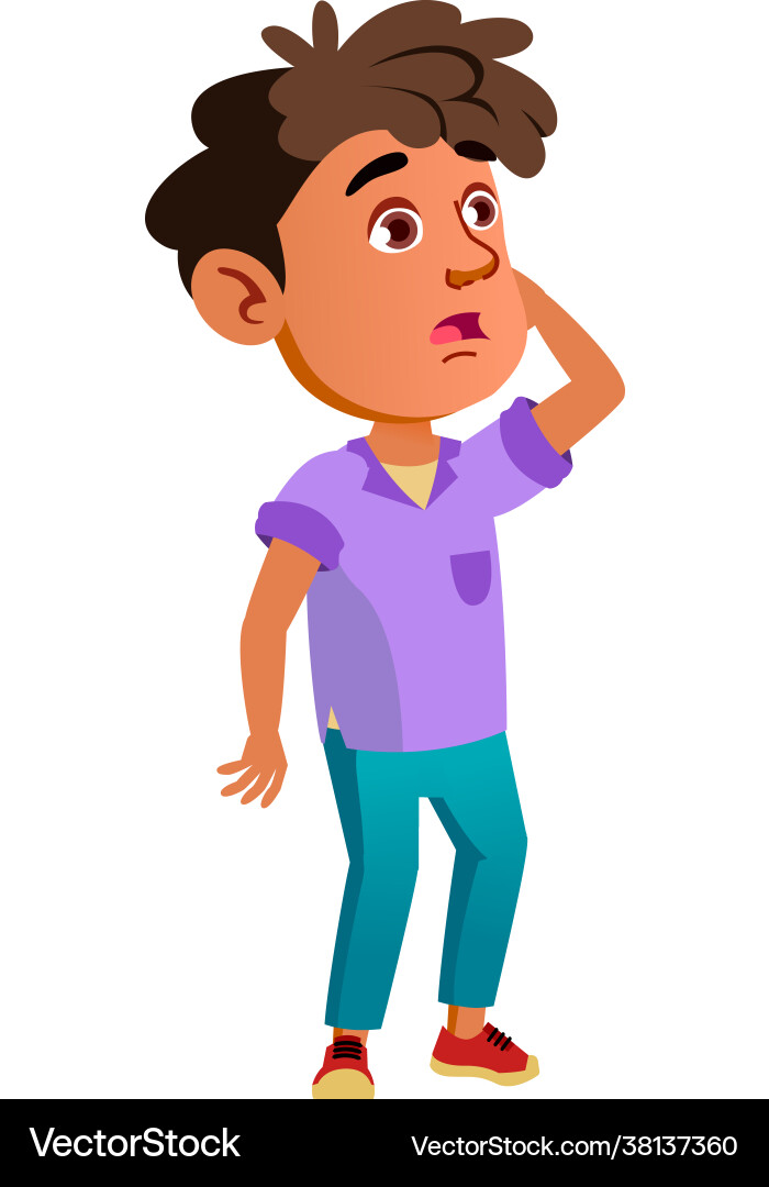 Shocked hispanic boy lost in thought cartoon Vector Image