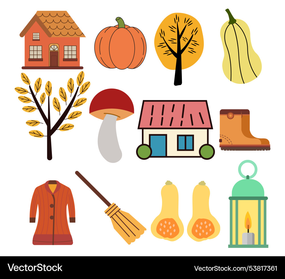 Autumn thanksgiving sticker set Royalty Free Vector Image