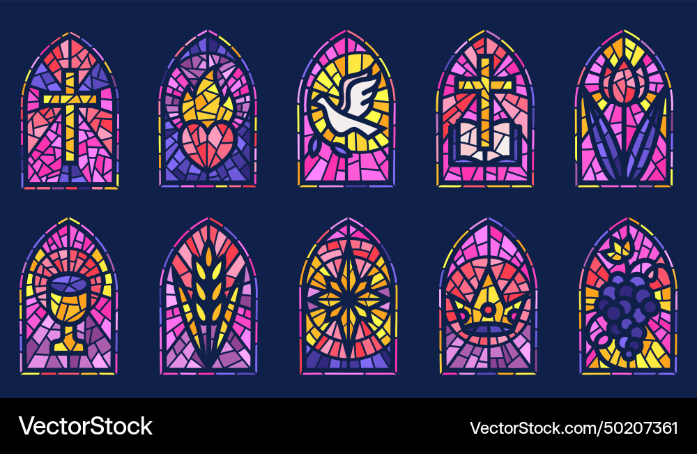 Church glass windows stained mosaic catholic Vector Image