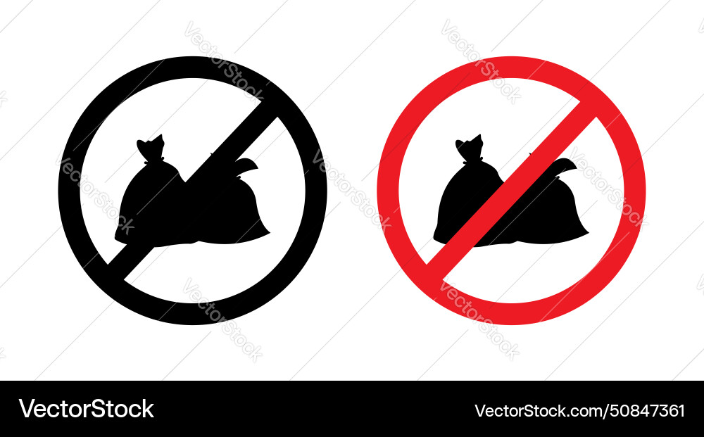 No garbage sign icon set trash litter forbidden Vector Image