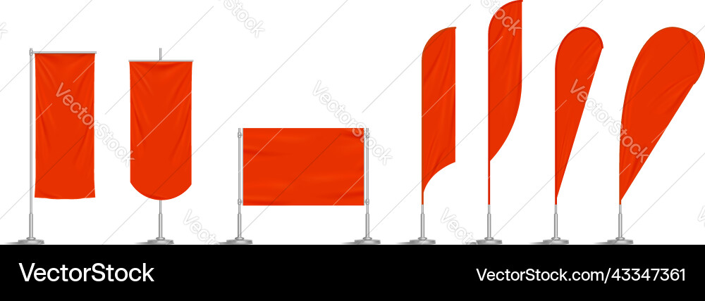 Red vinyl flags and set banners on pole Royalty Free Vector