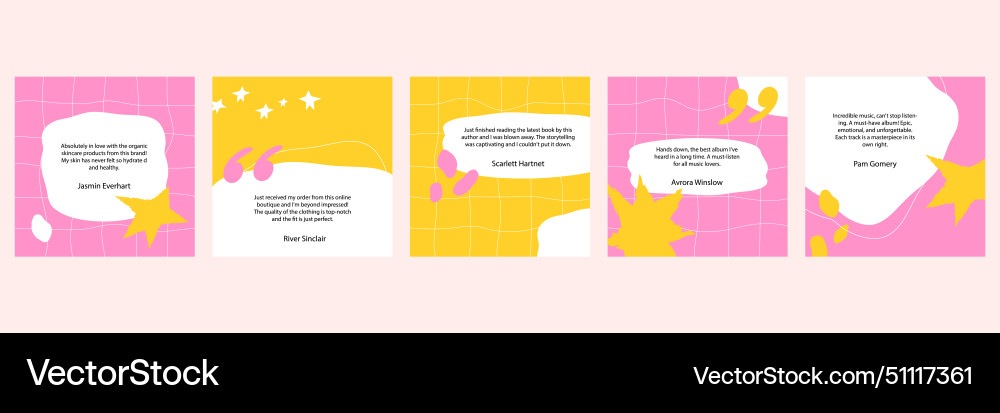 Set of testimony review post template for social Vector Image