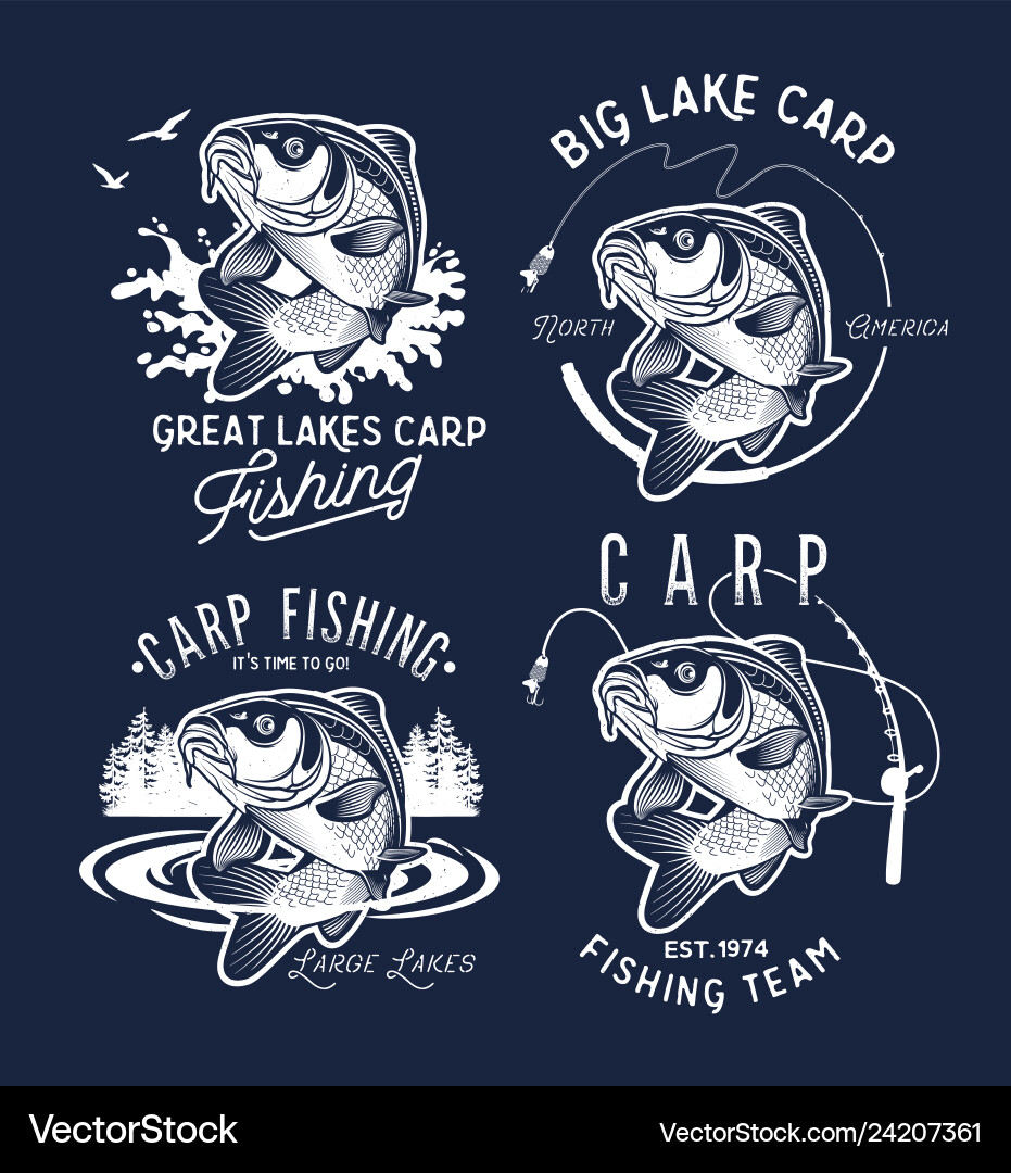 Vintage carp fishing emblems and labels Royalty Free Vector