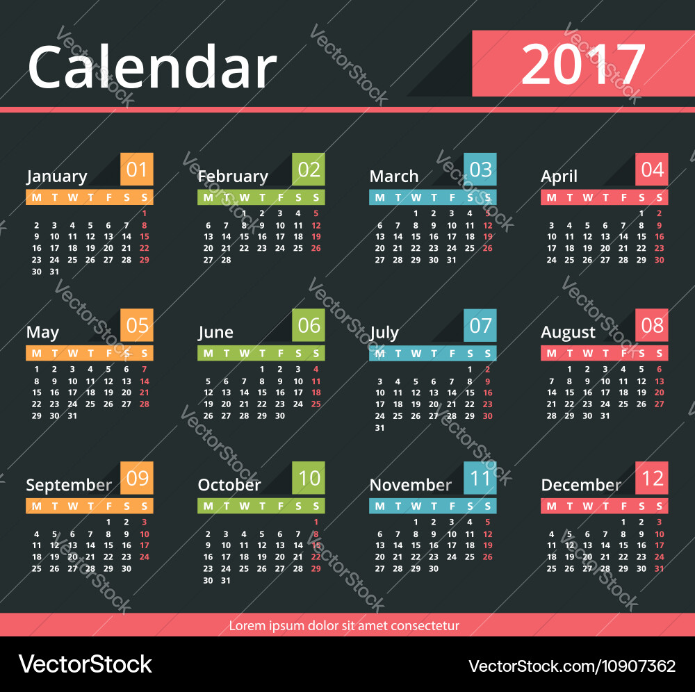 2017 calendar Royalty Free Vector Image - VectorStock