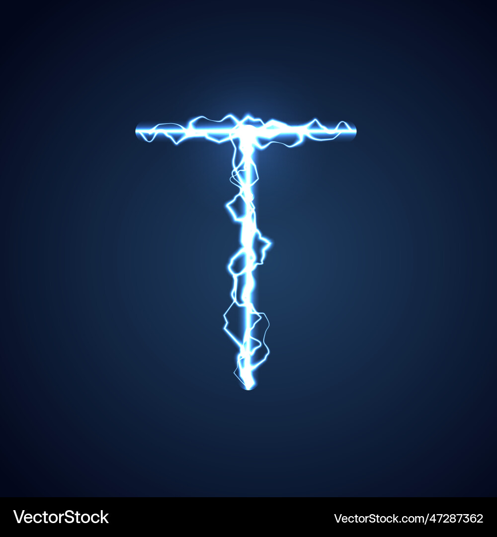 Blue lightning style letter or alphabet t Vector Image