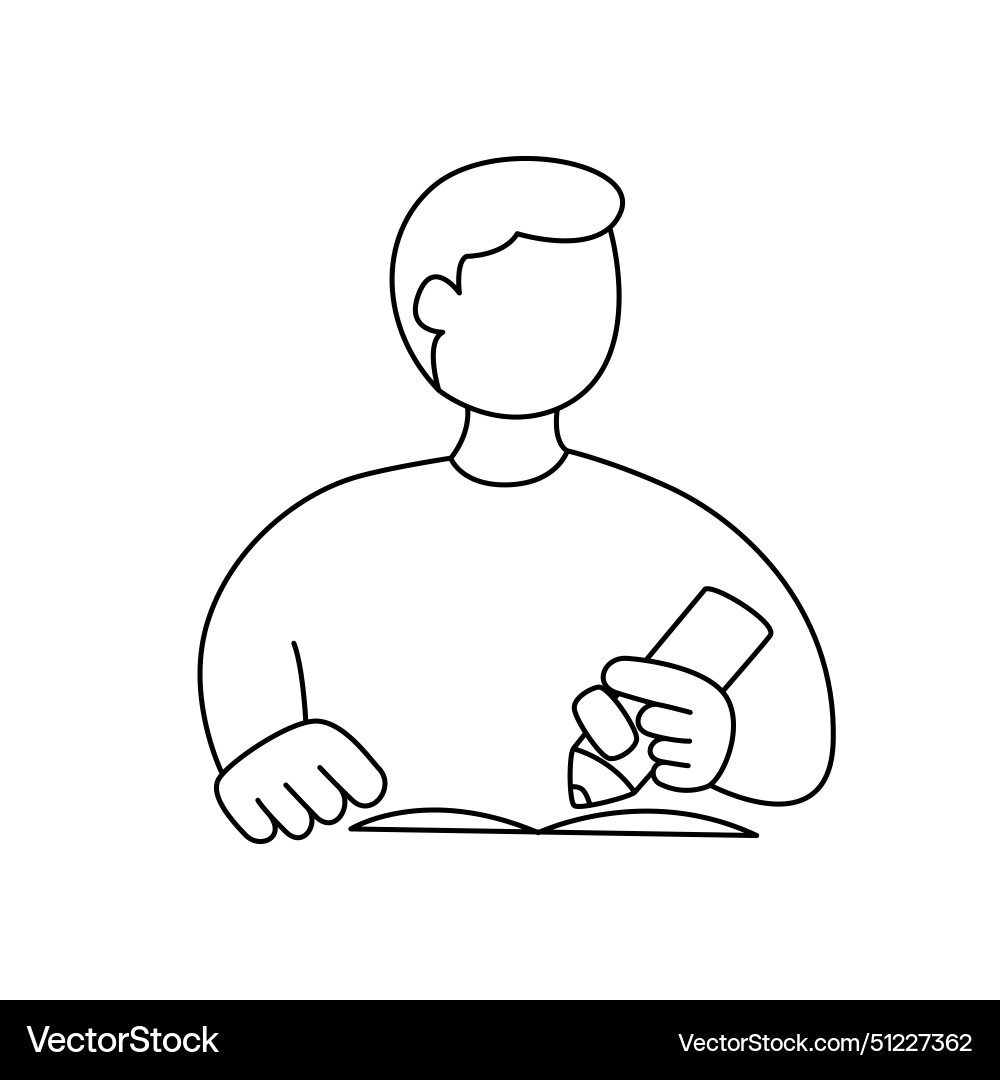 Boy writes something in his notebook Royalty Free Vector