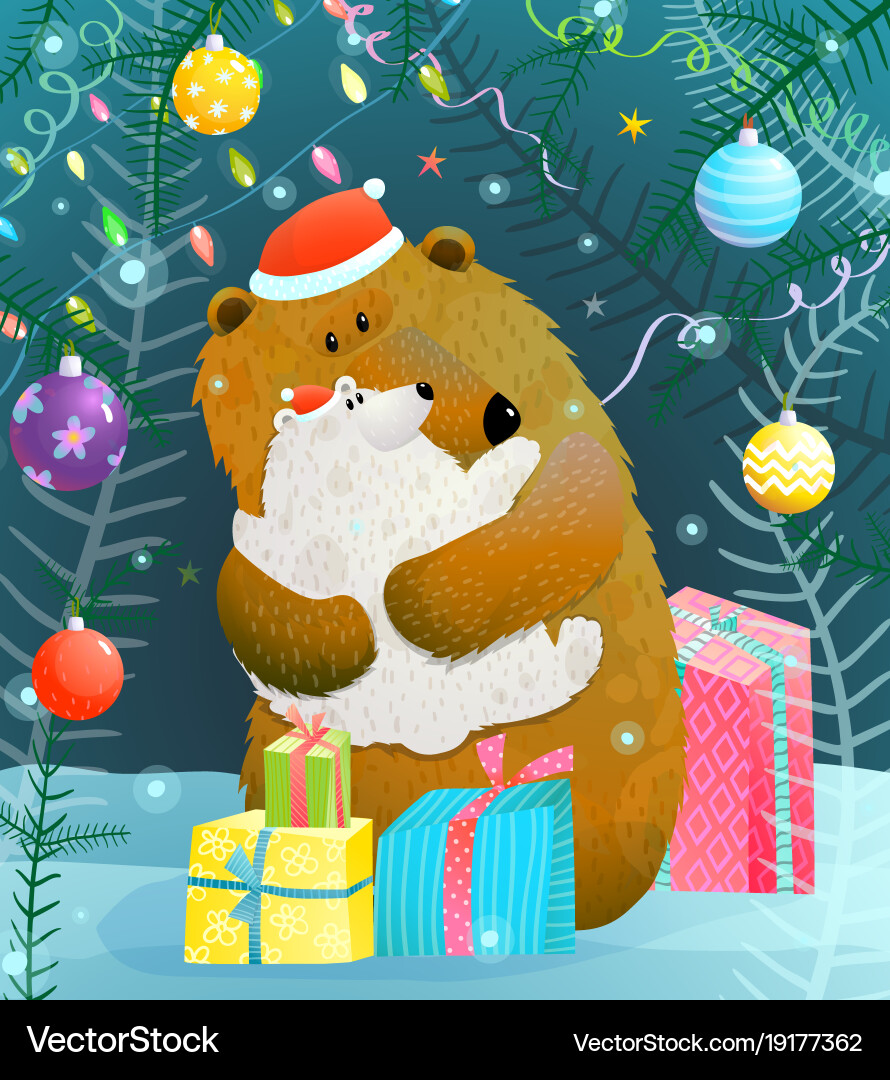 Cute Bear Cub Christmas Card Royalty Free Vector Image