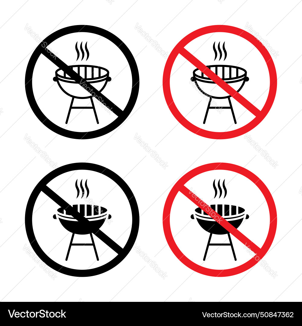 No grill sign icon set bbq cooking forbidden Vector Image