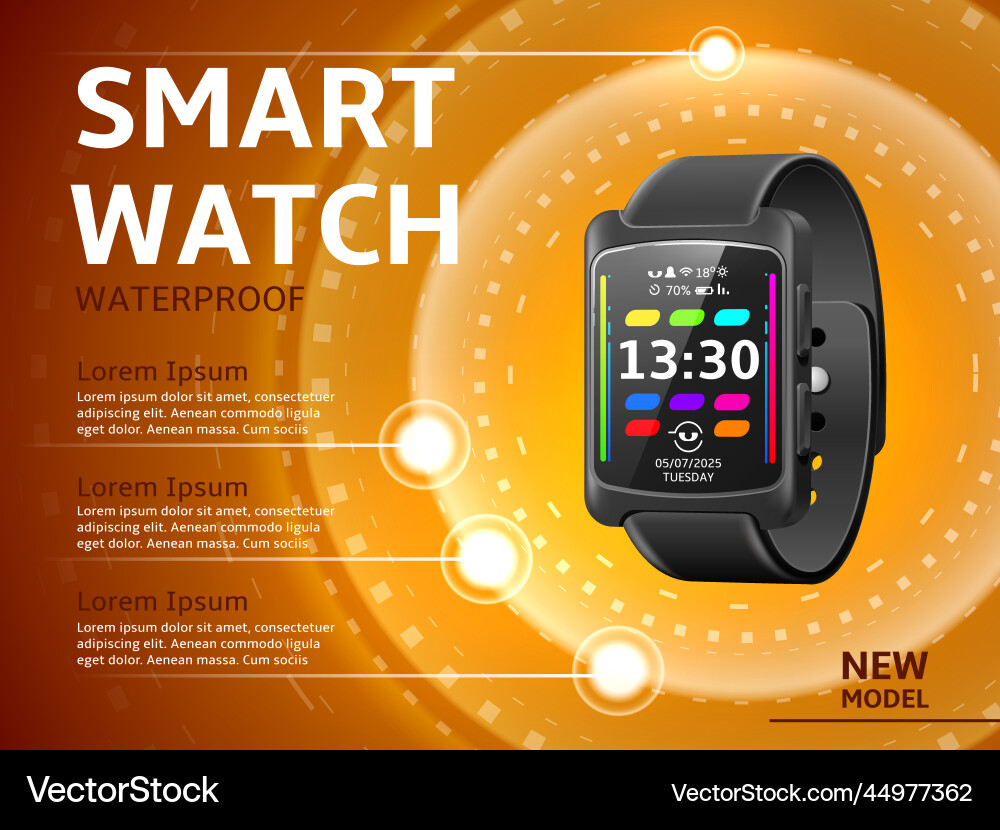 Realistic smartwatches poster multifunction wrist Vector Image