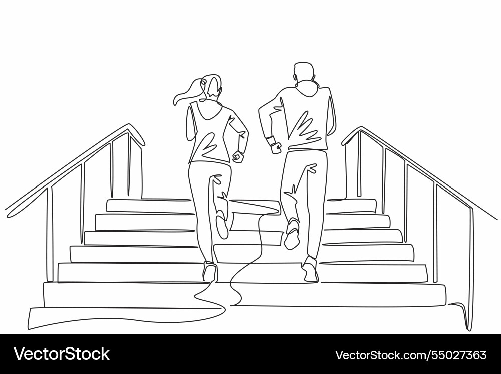 Continuous Line Couple Climbing Stairs Royalty Free Vector