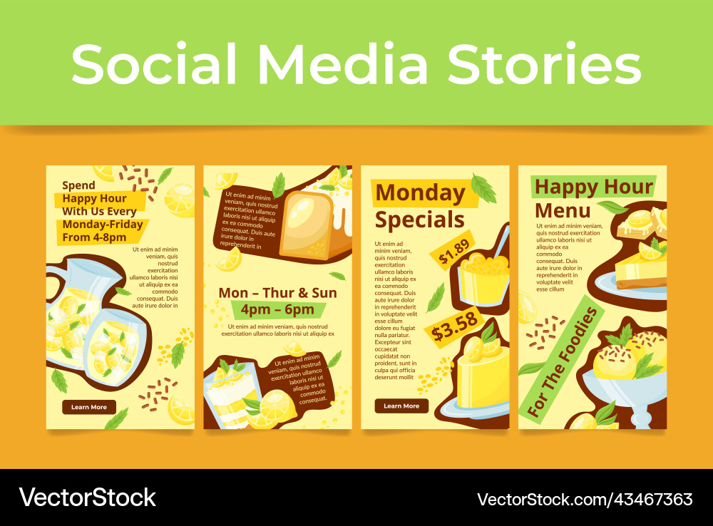 Happy hour restaurant menu social media stories Vector Image