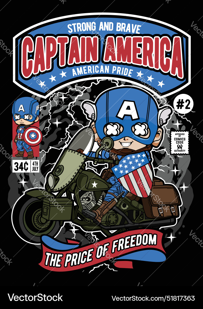 Pop art captain america motorcycle Royalty Free Vector Image
