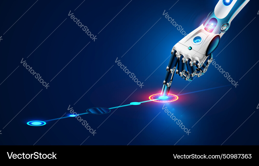 Robot mechanical arm or hand presses the index Vector Image