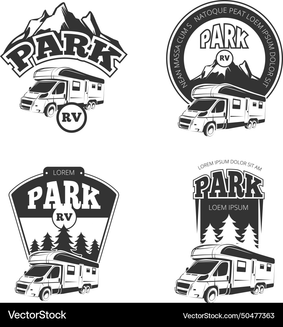 Rv and campers emblems labels badges logos set Vector Image