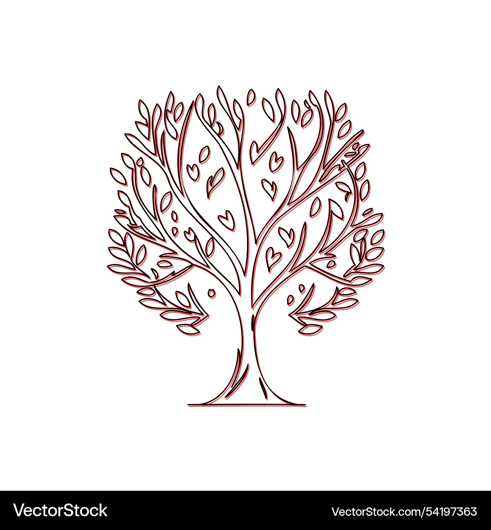 Tree love outline sketch red Royalty Free Vector Image