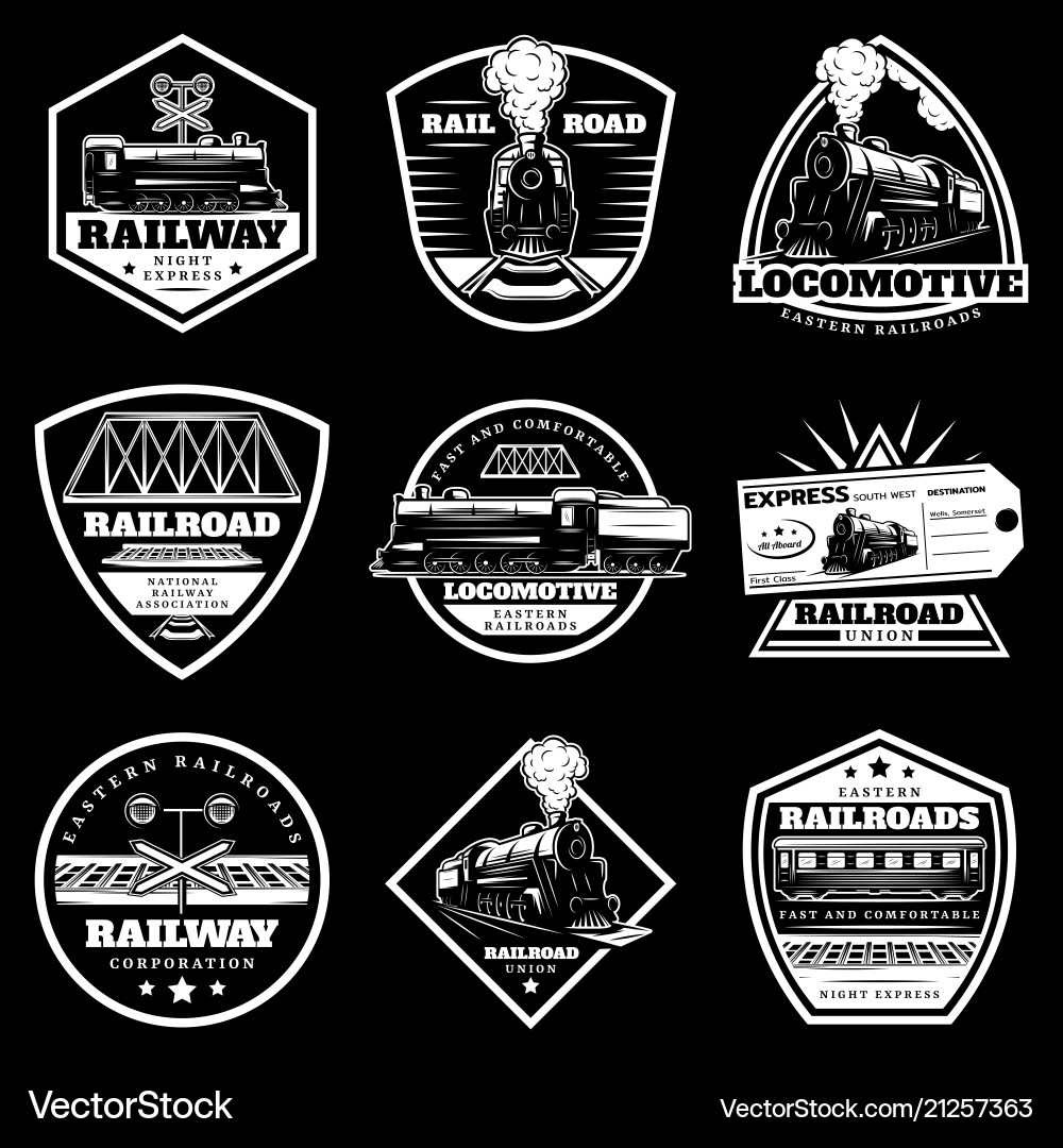 Vintage white locomotive train labels set Vector Image
