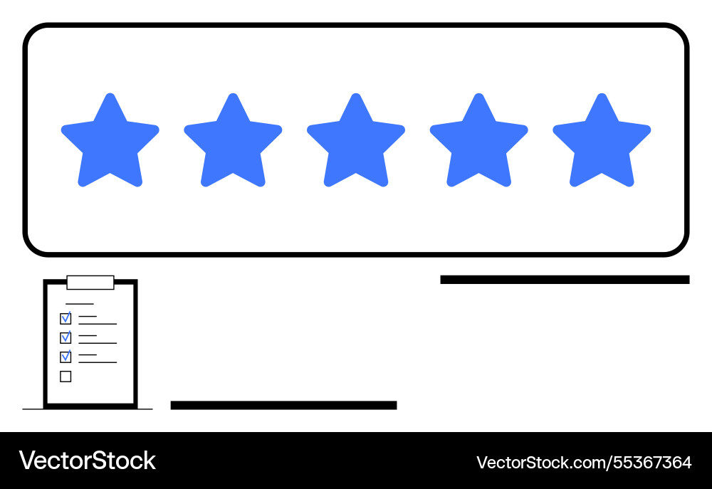 Blue five-star rating above a checklist Royalty Free Vector