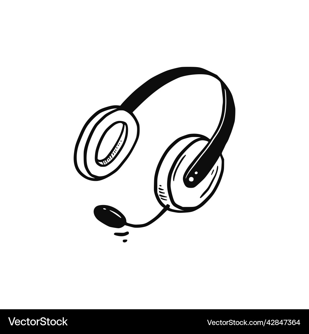 Headphone doodle hand drawn sketch element Vector Image