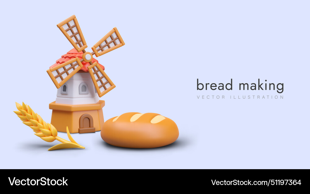 Poster with realistic loaf yellow wheat Royalty Free Vector