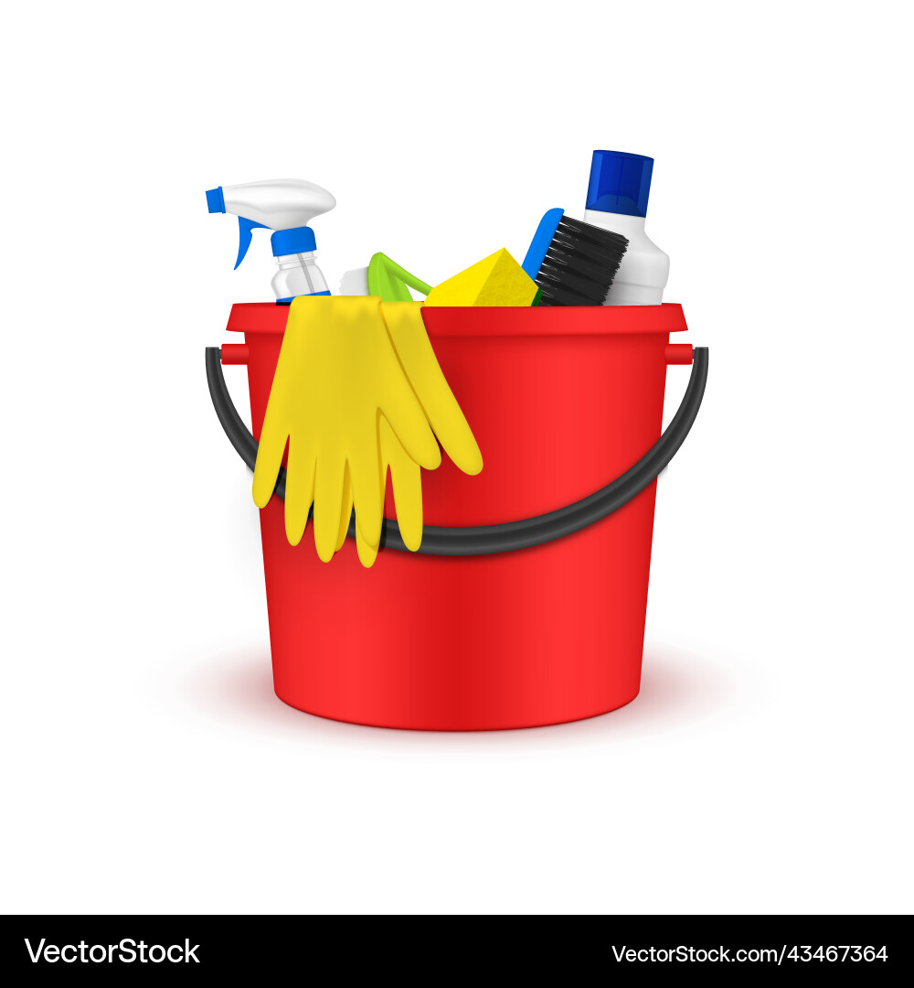 Red Cleaning Kit with Supplies Royalty Free Vector Image