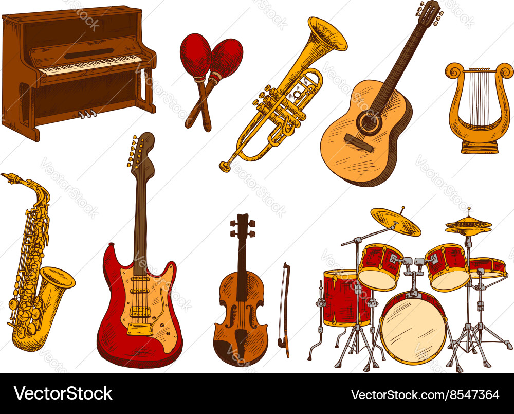 Retro sketch of classical musical instruments Vector Image