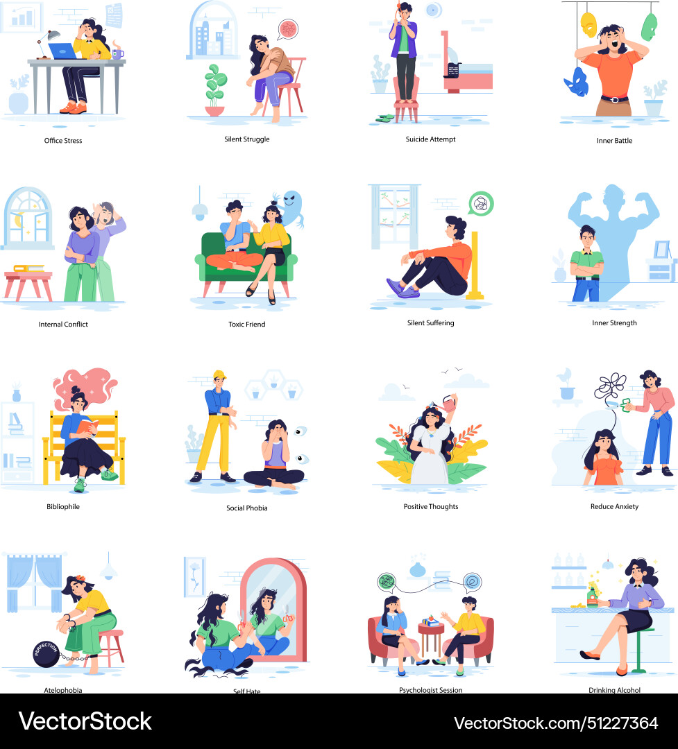 Set of mental disorders flat style Royalty Free Vector Image
