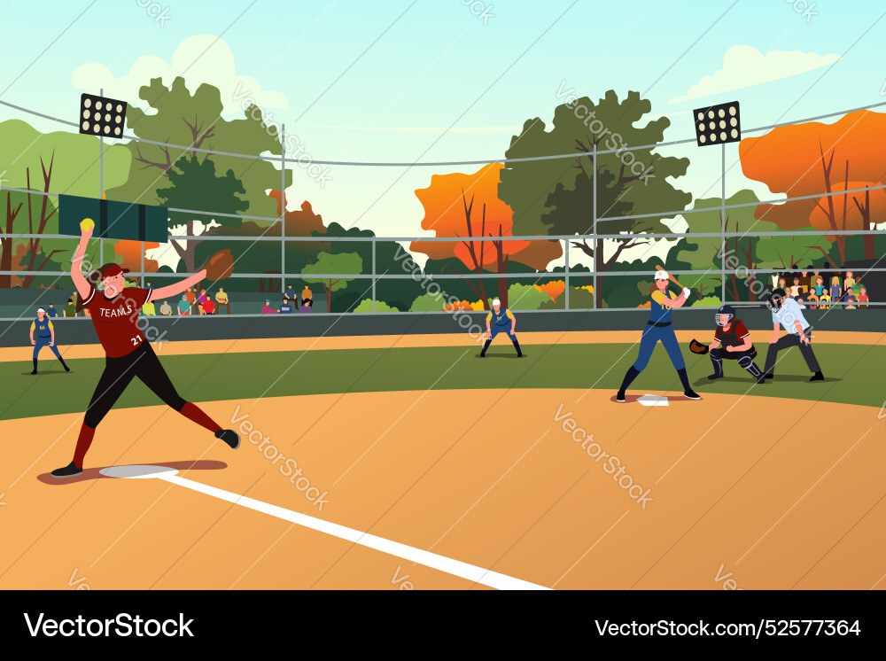 Softball women playing in a match Royalty Free Vector Image