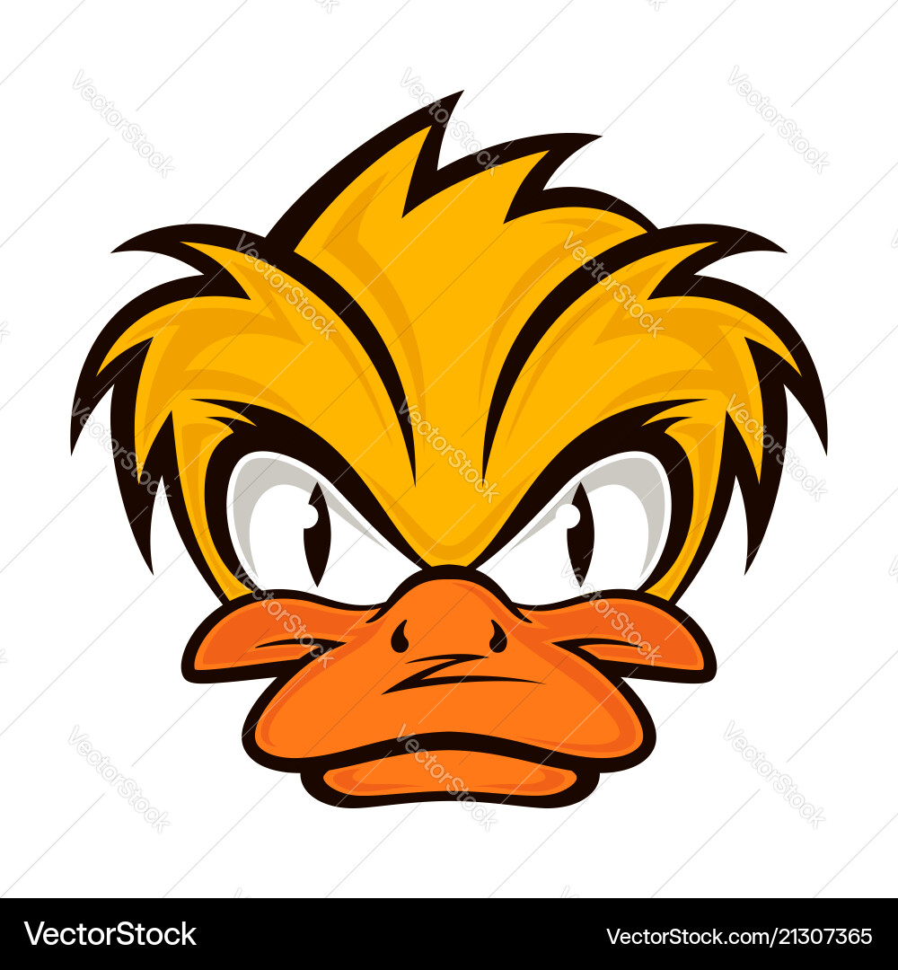 Cartoon evil face duck on the grey background Vector Image