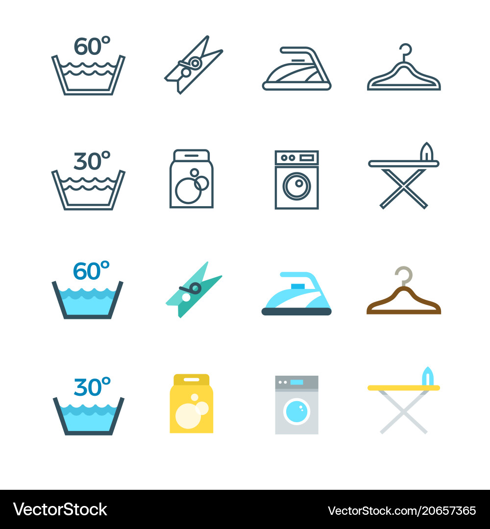 Housework and laundry washing line flat icons Vector Image
