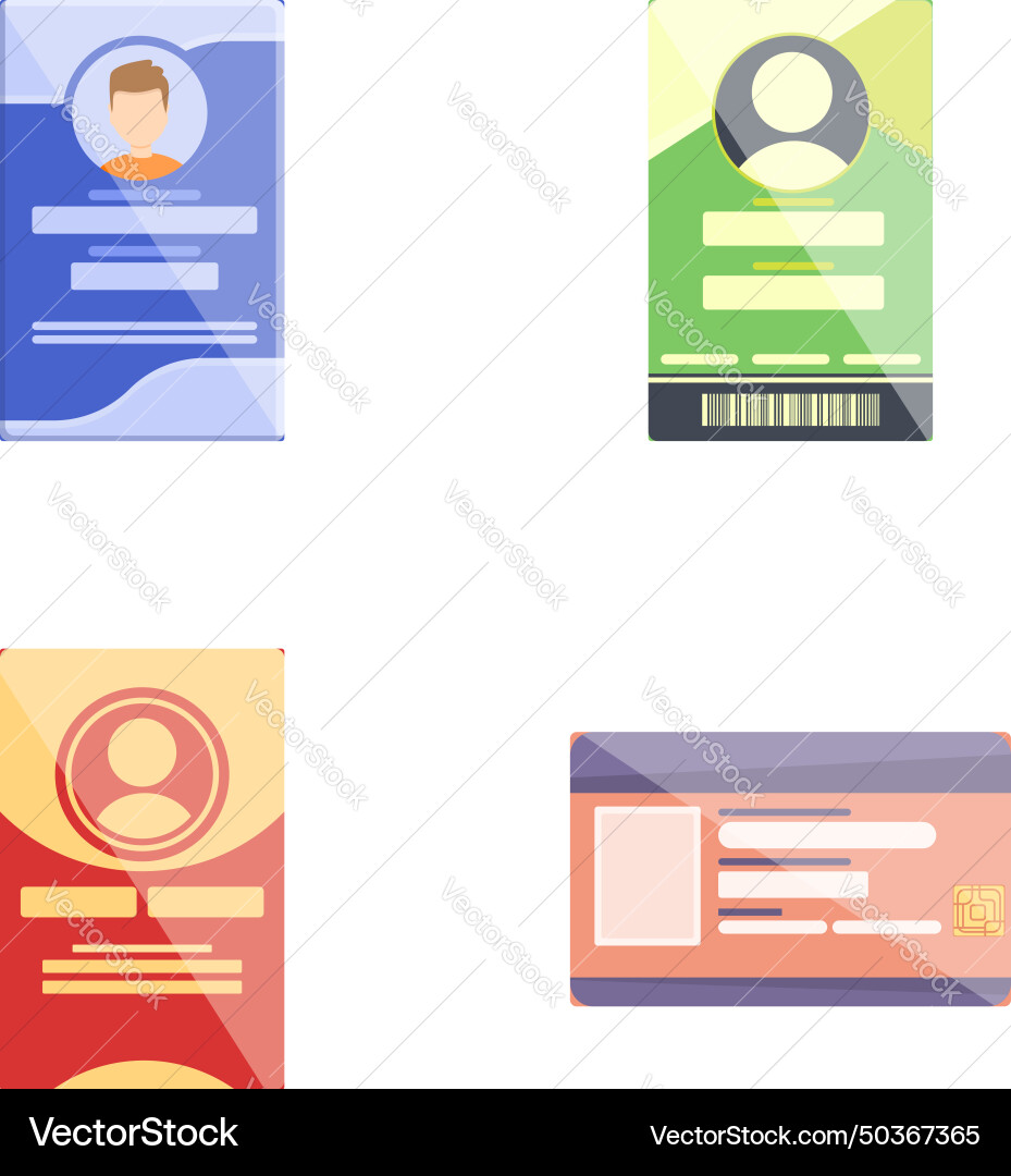 Id card icons set cartoon driver license Vector Image