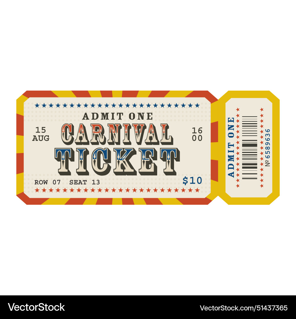 Retro carnival ticket template admit one Vector Image