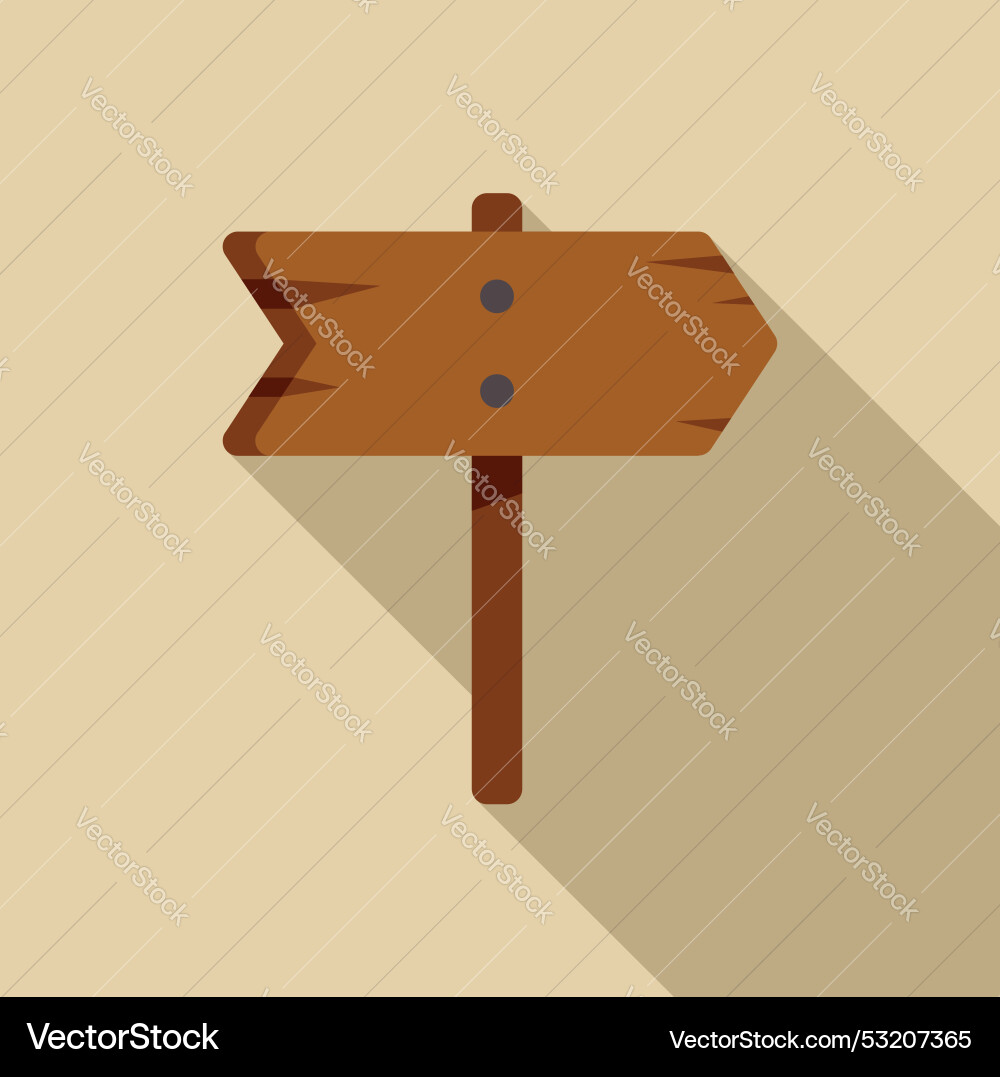 Wooden sign pointing right with long shadow Vector Image