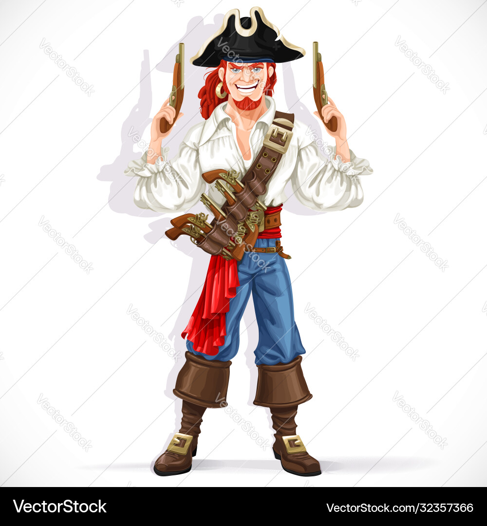Brave pirate with pistols in hands isolated Vector Image