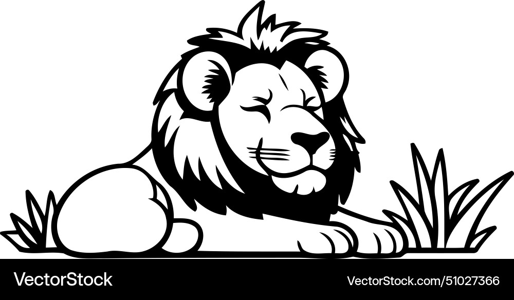 Cartoon lion lying on the grass white Royalty Free Vector