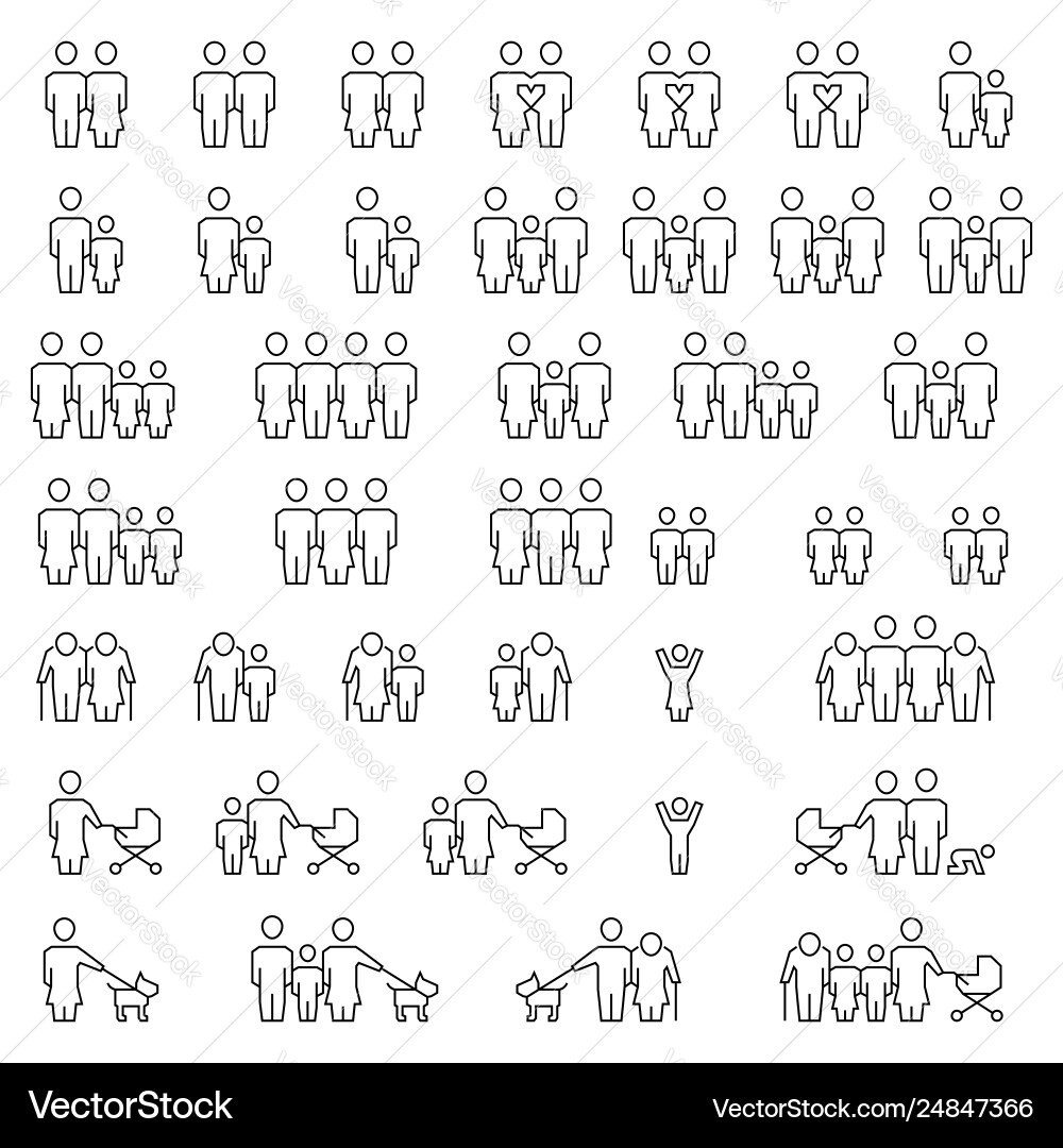 Family icon set in thin line style Royalty Free Vector Image