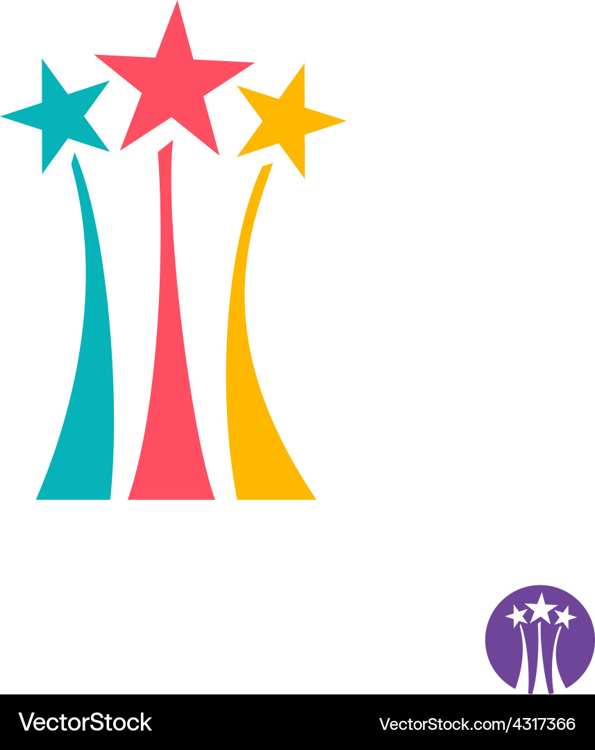 Fireworks logo three color stars with long trails Vector Image