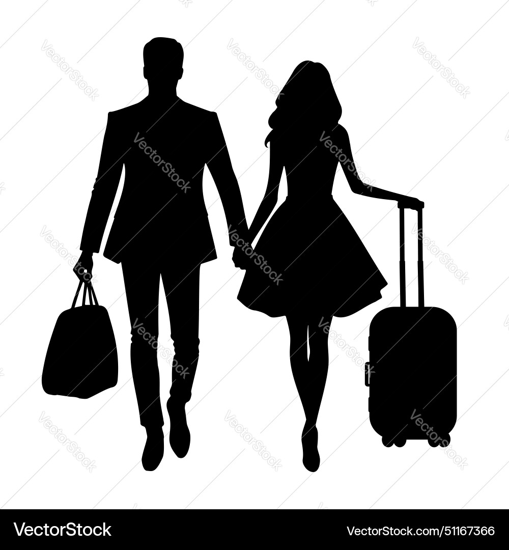 Silhouette of a couple lovers and walking Vector Image
