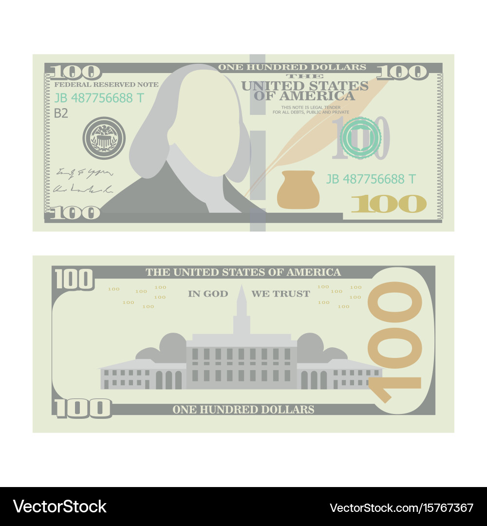 100 dollars banknote cartoon us urrency Royalty Free Vector