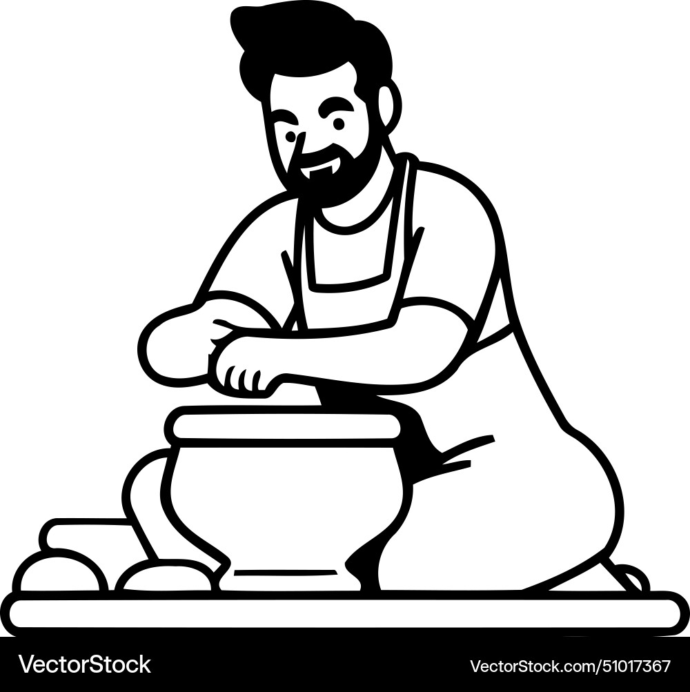 Potter in apron making pottery cartoon style Vector Image