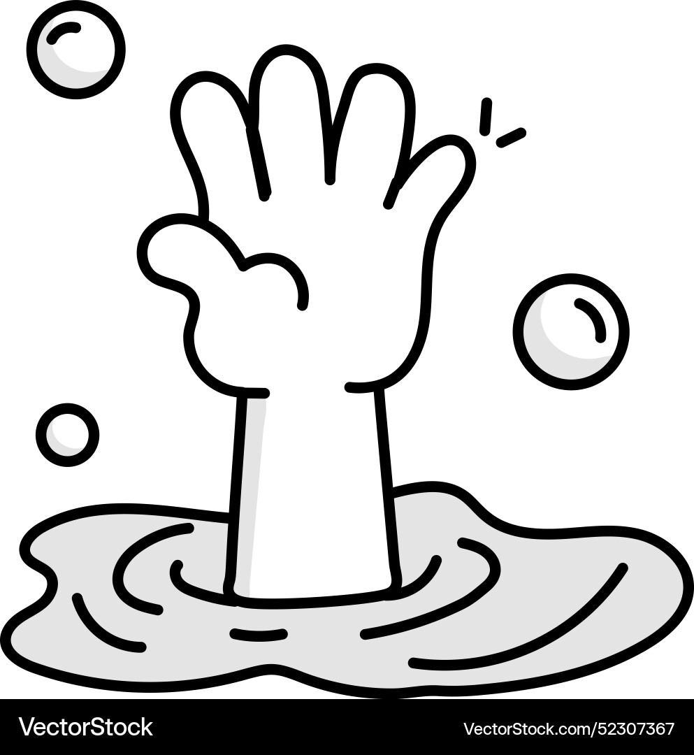 Weba doodle style icon showing drowning hand askin
