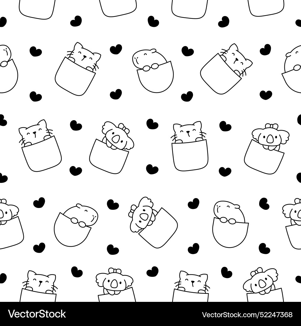 Cute animals in the pocket coloring page Vector Image