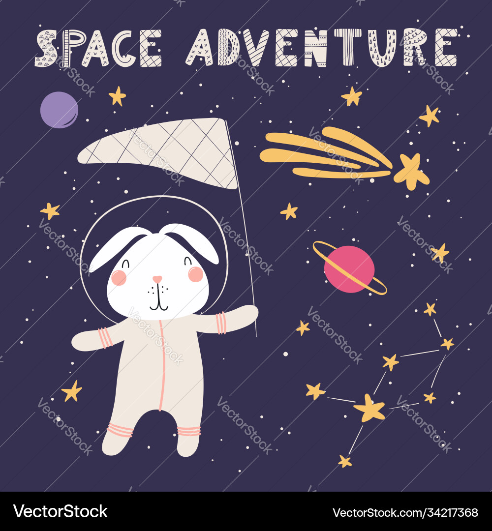 Cute bunny in space Royalty Free Vector Image - VectorStock