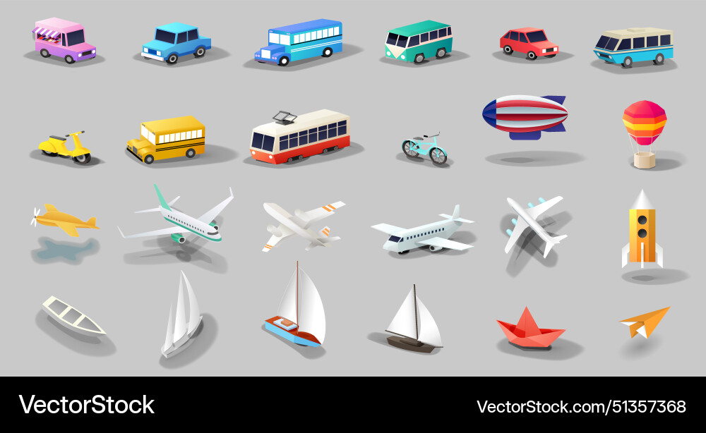 Different mode of transport isometric Royalty Free Vector