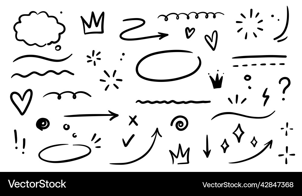 Doodle underline emphasis line shape set hand Vector Image