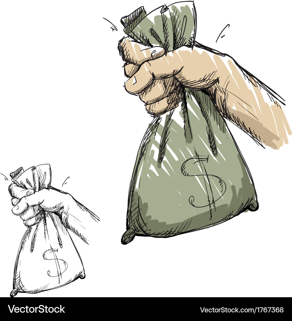 Hand grabbing a bag with money Royalty Free Vector Image
