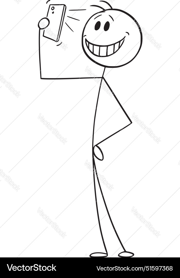 Person taking selfie cartoon stick figure Vector Image